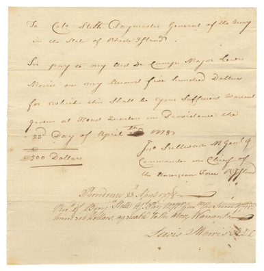 A SCARCE AUTOGRAPH LETTER SIGNED BY MAJOR GENERAL JOHN SULLIVAN WHILE ...