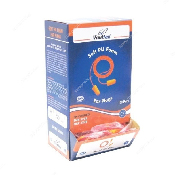 Vaultex Corded Ear Plug VPC PU Foam Orange/Red 100 Pairs/Pack: Buy ...