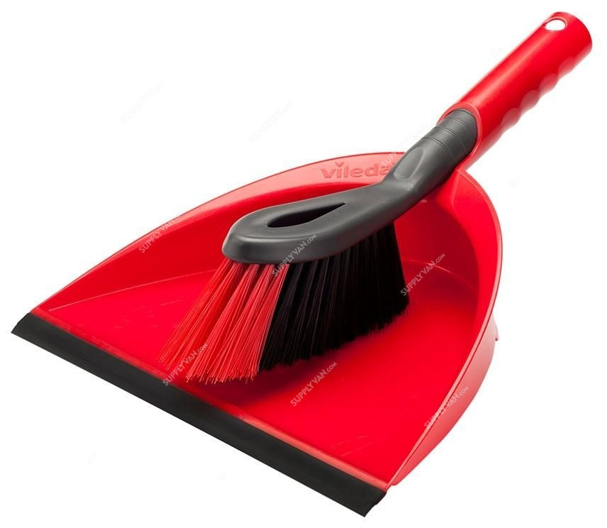 Vileda Short Handle Dust Pan with Brush VLFC141743 Red Rubber Lip ...