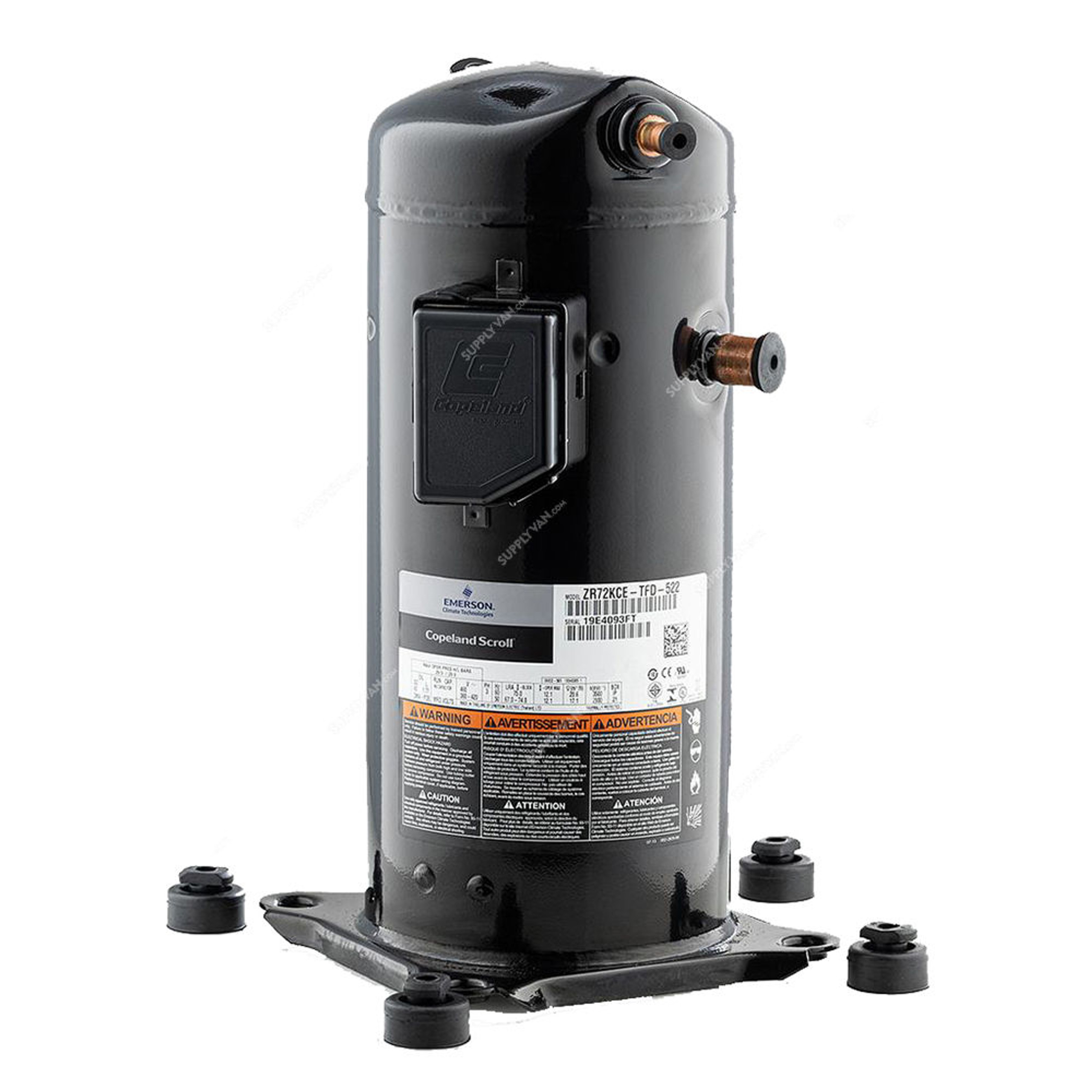 Copeland ZR72KCE-TFD-522 Scroll Compressor ZR Series 3 Phase 6200W 6 HP 1.77 Ltrs Oil Capacity ...