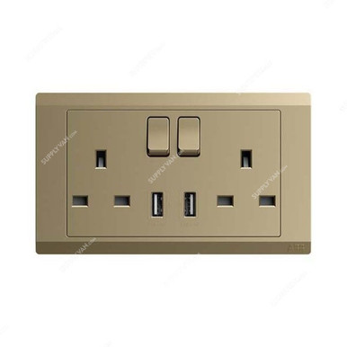 Abb BL262-PG Double Pole Switch Socket With USB Inora 2 Gang 13A Royal ...
