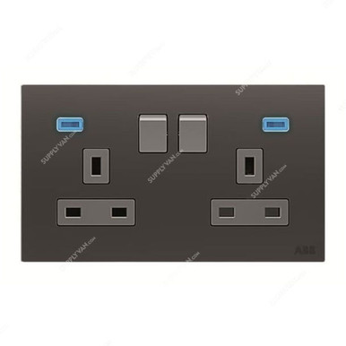 ABB AM240147-SB Double Pole Switched Socket With LED Millenium 2 Gang 13A Silk Black: Buy Online ...