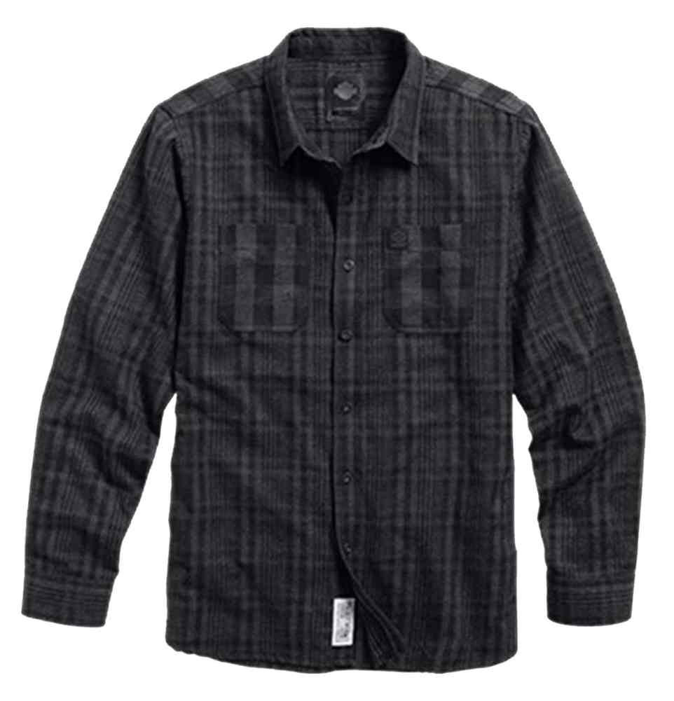 Harley-Davidson® Men's Brushed Flannel Shirt, Grey/Black Plaid. 96195 ...