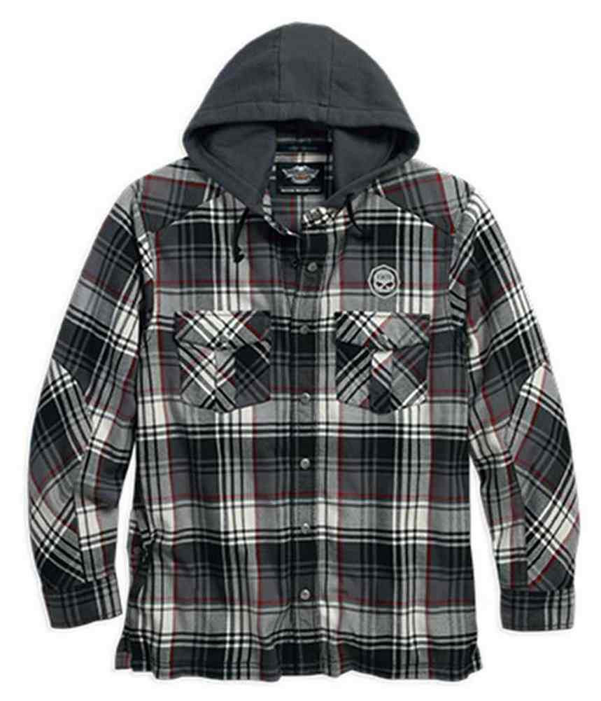 Harley-Davidson® Men's Hooded Plaid Flannel Shirt Jacket, Grey/Red ...