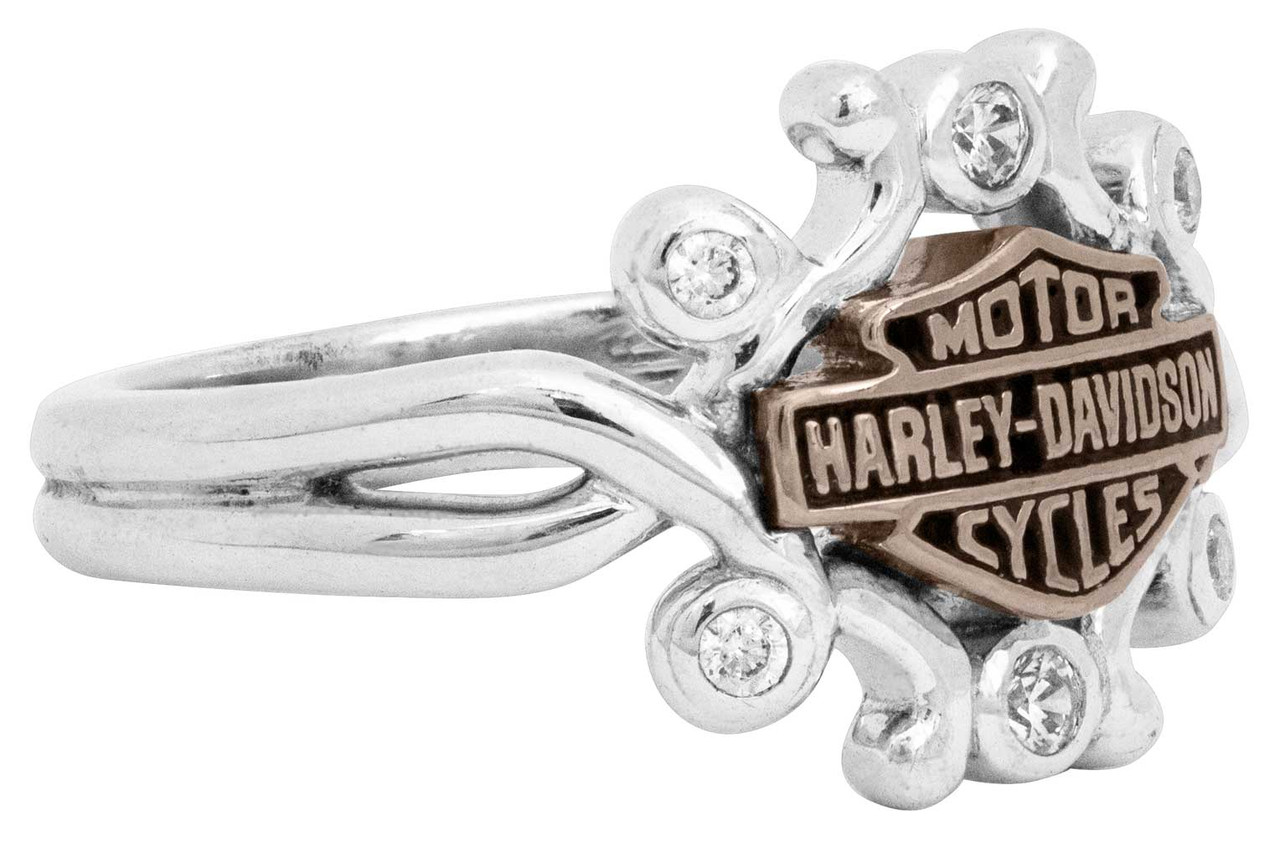 Harley-Davidson® Womens Rhinestone Filigree Bar & Shield Ring, Silver ...
