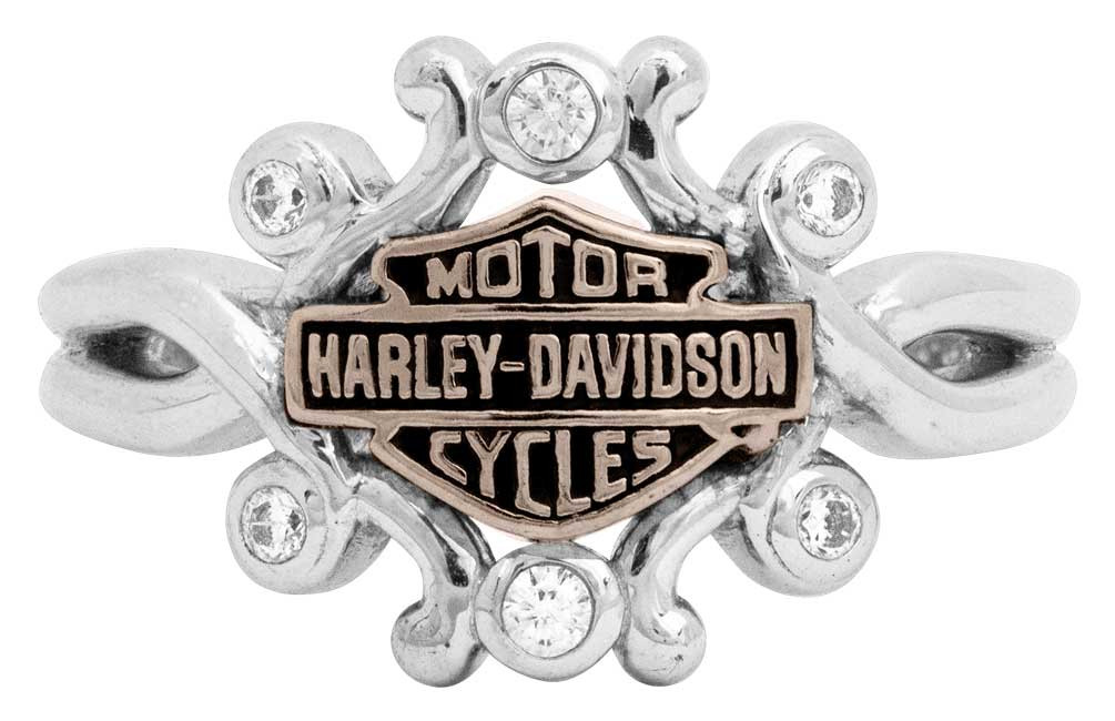 Harley-Davidson® Womens Rhinestone Filigree Bar & Shield Ring, Silver ...