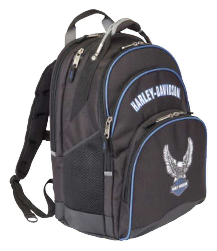 Harley-Davidson® Backpack w/ Steel Cable Strap & Harley Eagle, Black w ...