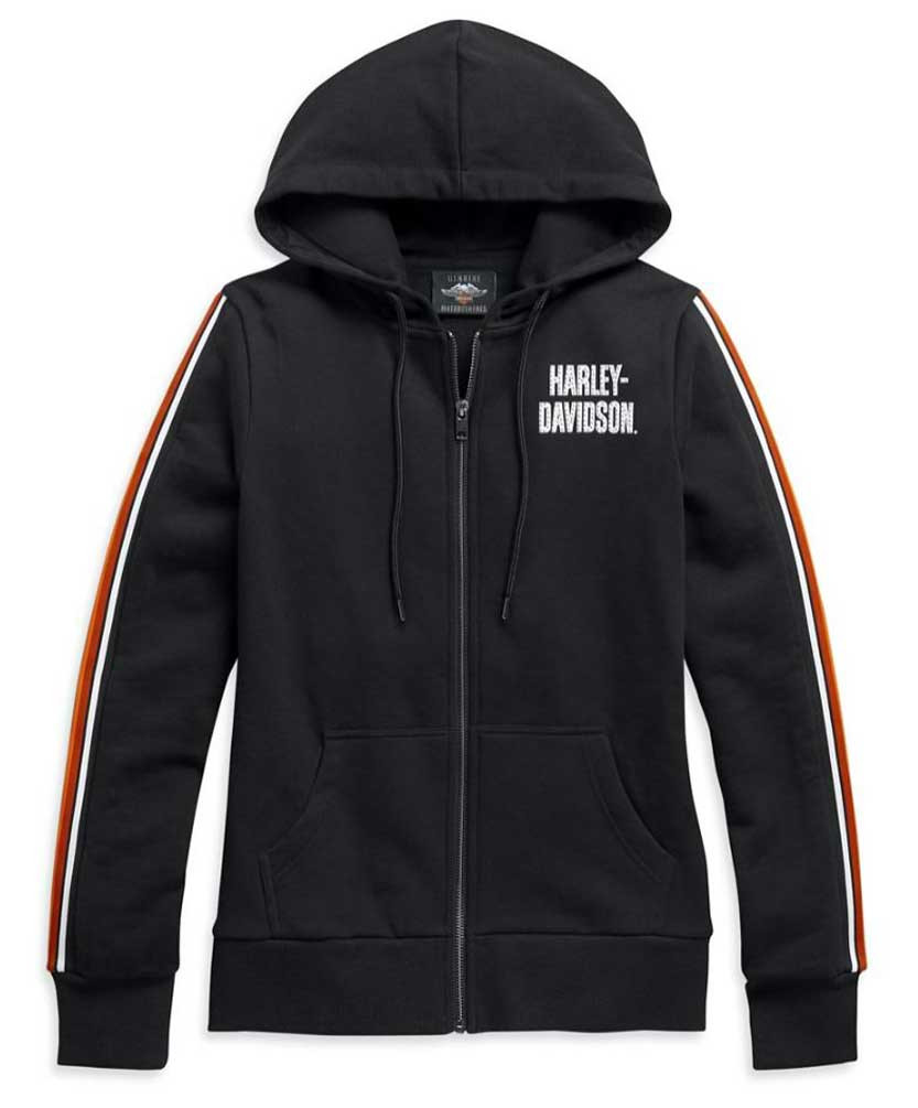 Harley-Davidson® Womens Sleeve Stripe Embellished Zip-Up Hoodie, Black ...