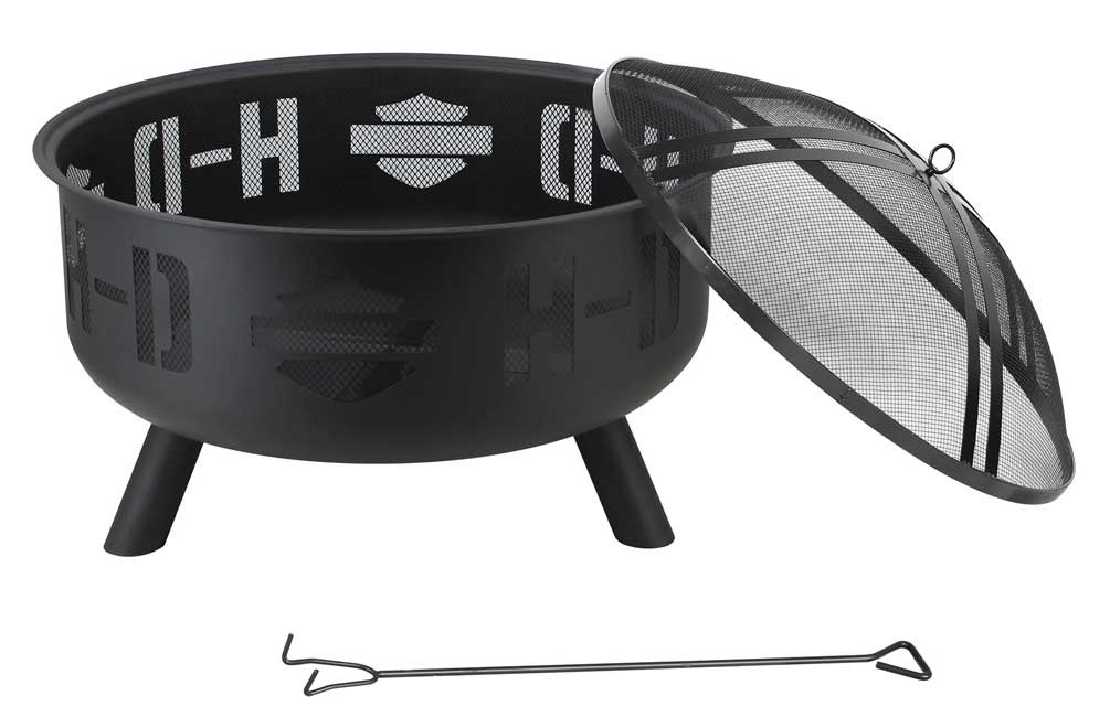 Harley-Davidson® Silhouette Bar & Shield Outdoor Fire Pit - Black Steel ...