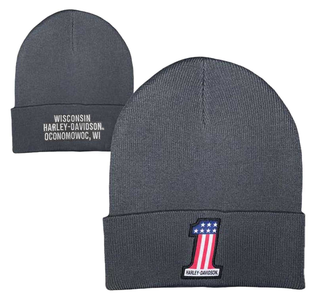 Harley-Davidson® Men's #1 RWB Logo Patch Embroidered Cuffed Beanie Hat ...