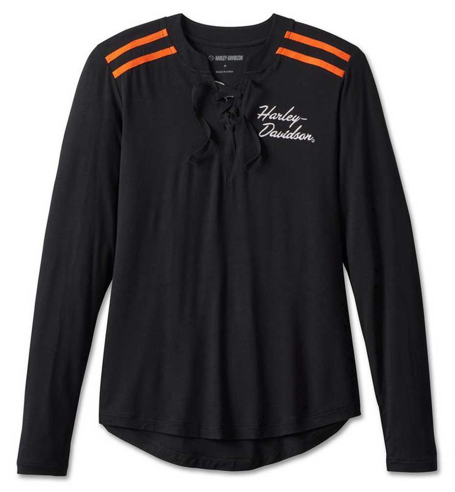 Harley-Davidson® Women's Iconic Laced Front Long Sleeve Henley - Black ...