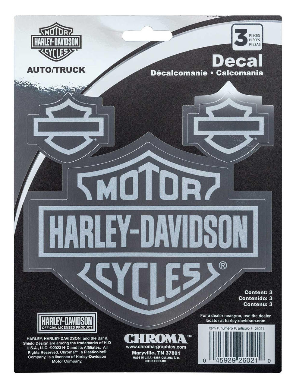 Harley-Davidson® Bar & Shield Logo Chrome Effect Decals - Silver - 6 x ...