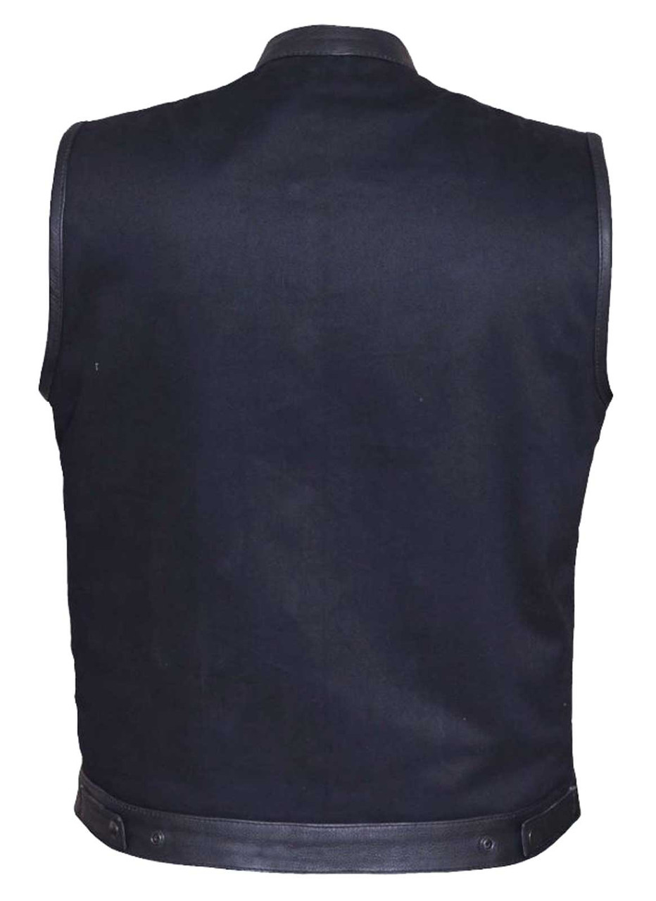 UNIK Men's Denim Club Motorcycle Vest w/ Cowhide Leather Trim - Matte ...