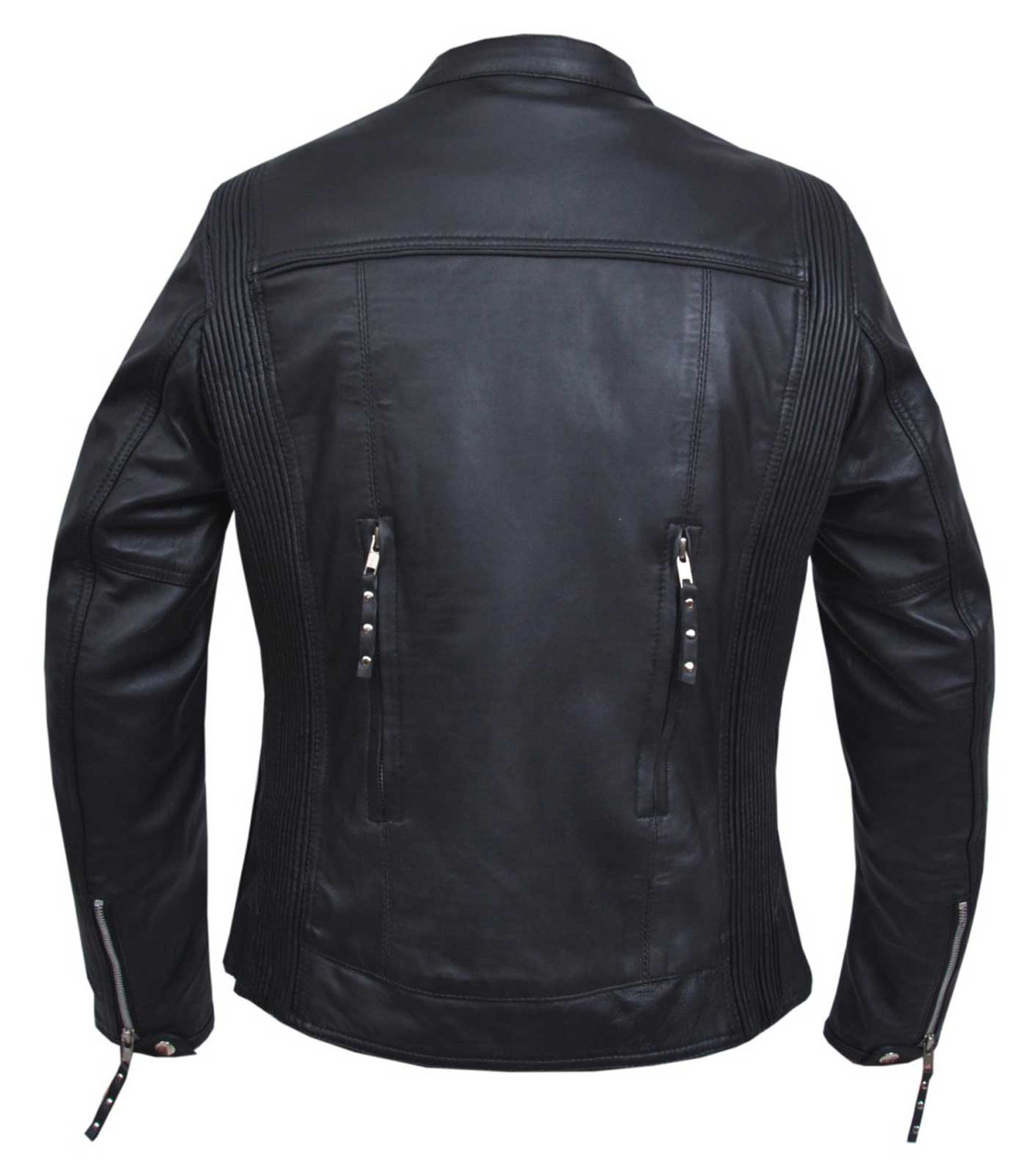 UNIK Women's Premium Spandex Lambskin Leather Motorcycle Jacket - Black ...