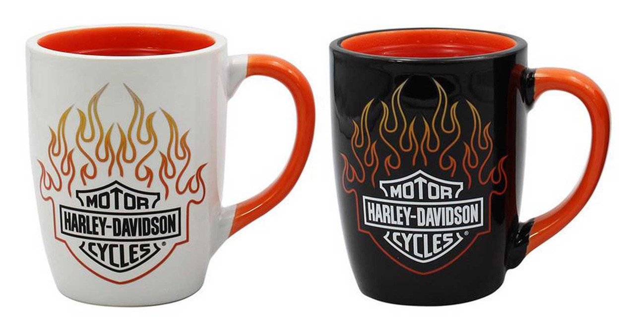 Harley-Davidson® Bar & Shield Flames Ceramic Mug Set - 15 oz. - Color ...