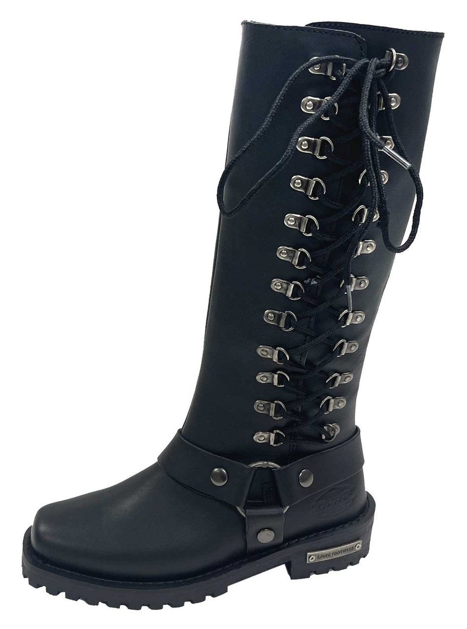 Unik Women's Premium Leather Laced Tall Motorcycle Boots - Black 12000 ...