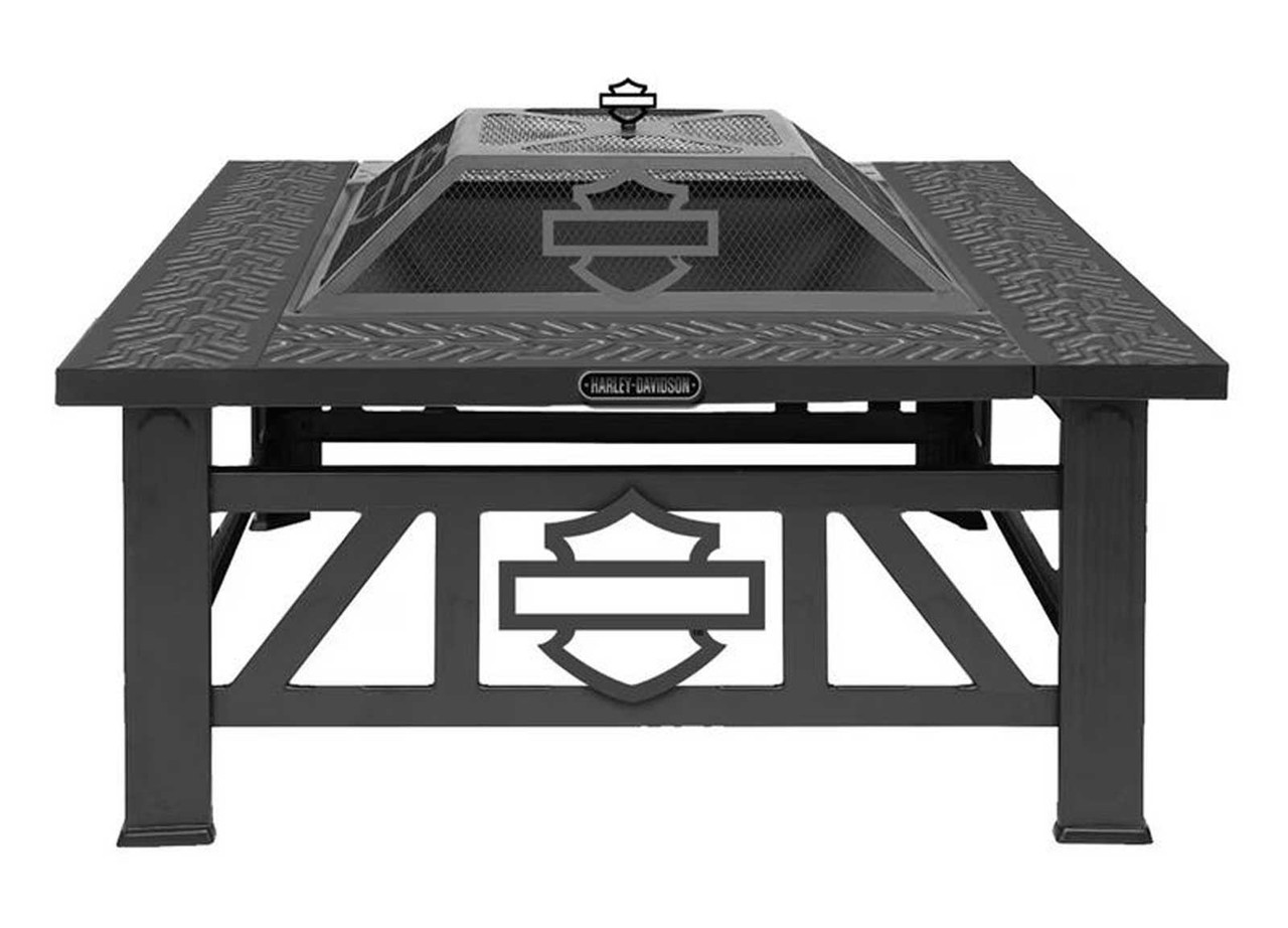 Harley-Davidson® Outdoor Fire Pit, Open Bar & Shield Tire Tread - Black ...