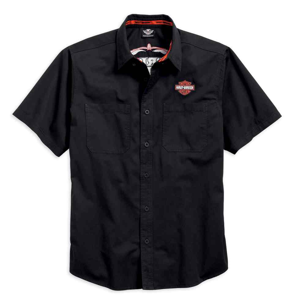 Harley-Davidson® Men's Pinstripe Flames Button Woven Shirt, Black 99049 ...