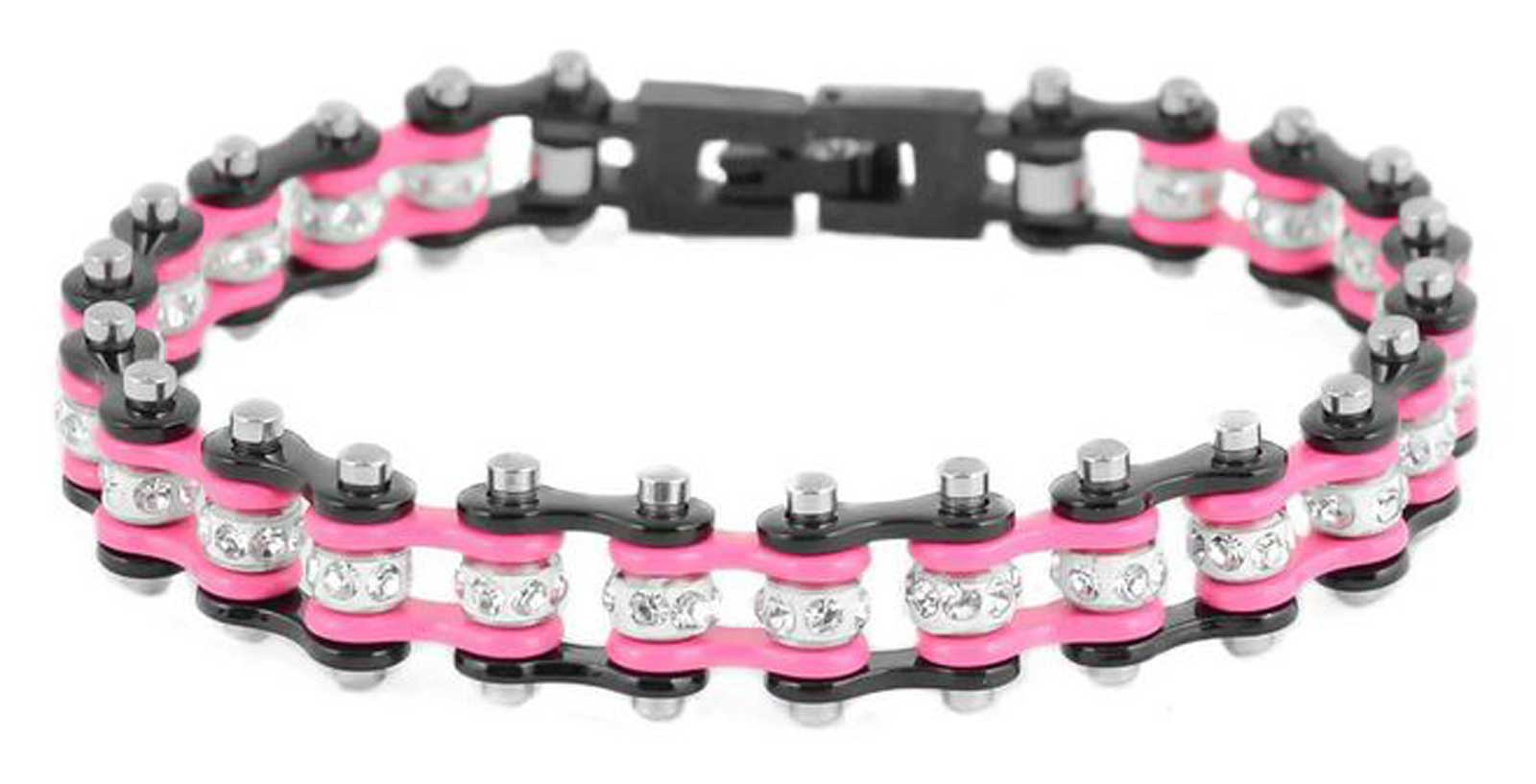 Heavy Metal Women's Black/Pink Two Tone Crystal Motorcycle Bike Chain ...