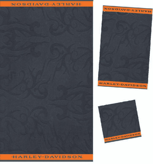 Harley-Davidson® Black Jacquard Towel Set w/ Embroidered Borders 57760 ...