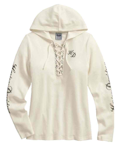 Harley-Davidson® Women's Scroll Skull Hooded Henley, Off White 99131 ...