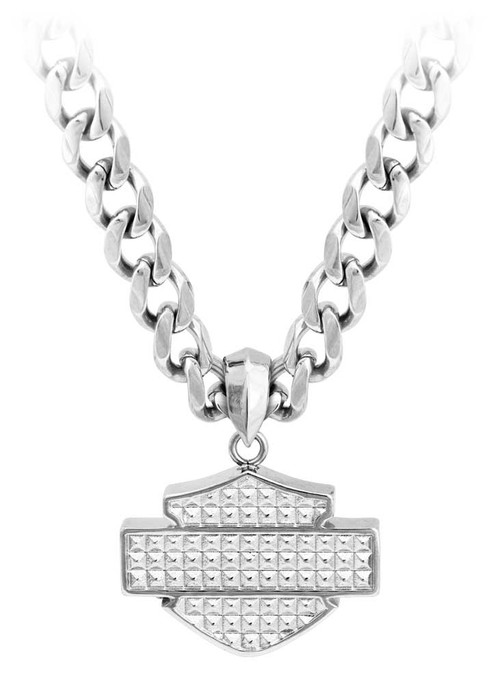 Harley-Davidson® Men's Stainless Steel Bar & Shield Chain Necklace ...