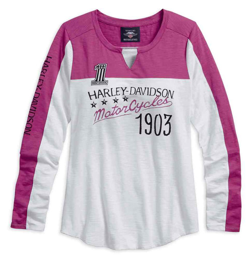 Harley-Davidson® Women's Colorblock Slub Notch Neck Long Sleeve Top ...