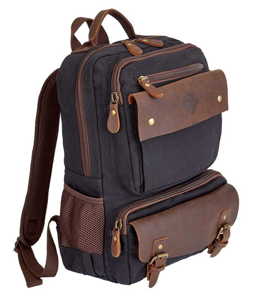 Harley-Davidson® Mustang Backpack - Weathered Leather Accents, Black ...