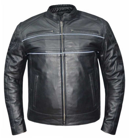 UNIK Men's Ultra Cowhide Reflective Leather Vented Motorcycle Jacket ...