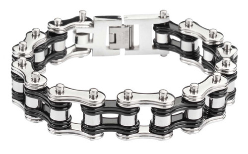 Heavy Metal Men's Two Tone Silver/Black Double Link Motorcycle Chain ...