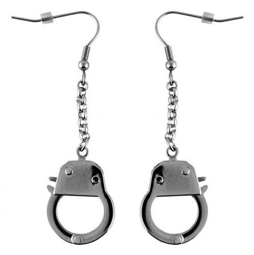 Heavy Metal Women's Hand Cuffs Stainless Steel Dangle Earrings - Silver ...