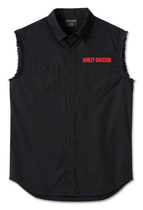 Harley-Davidson® Men's Ashes Button Blowout Sleeveless Shirt, Black ...
