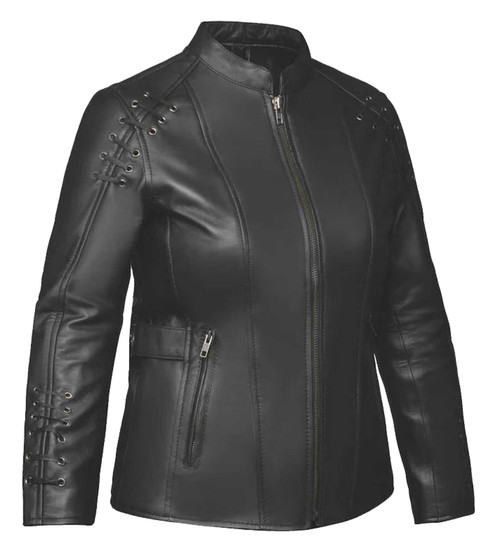 Derringer Women's Laced-Up Premium Lambskin Leather Motorcycle Jacket ...