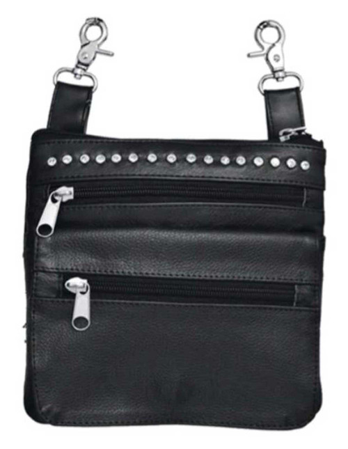 Derringer Women's Studded Double Zipper Cowhide Leather Clip-On Hip Bag ...