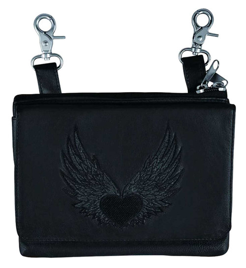 Derringer Women's Black Heart & Wings Cowhide Leather Clip-On Hip Bag ...