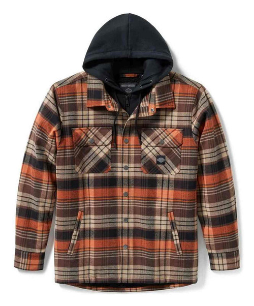 Harley-Davidson® Men's Bar & Shield Hooded Plaid Shirt Jacket, Coffee ...