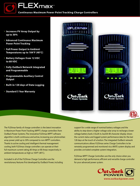 OutBack Power FLEXmax 60 Amp 150 V MPPT Charge Controller (FM60-150 ...