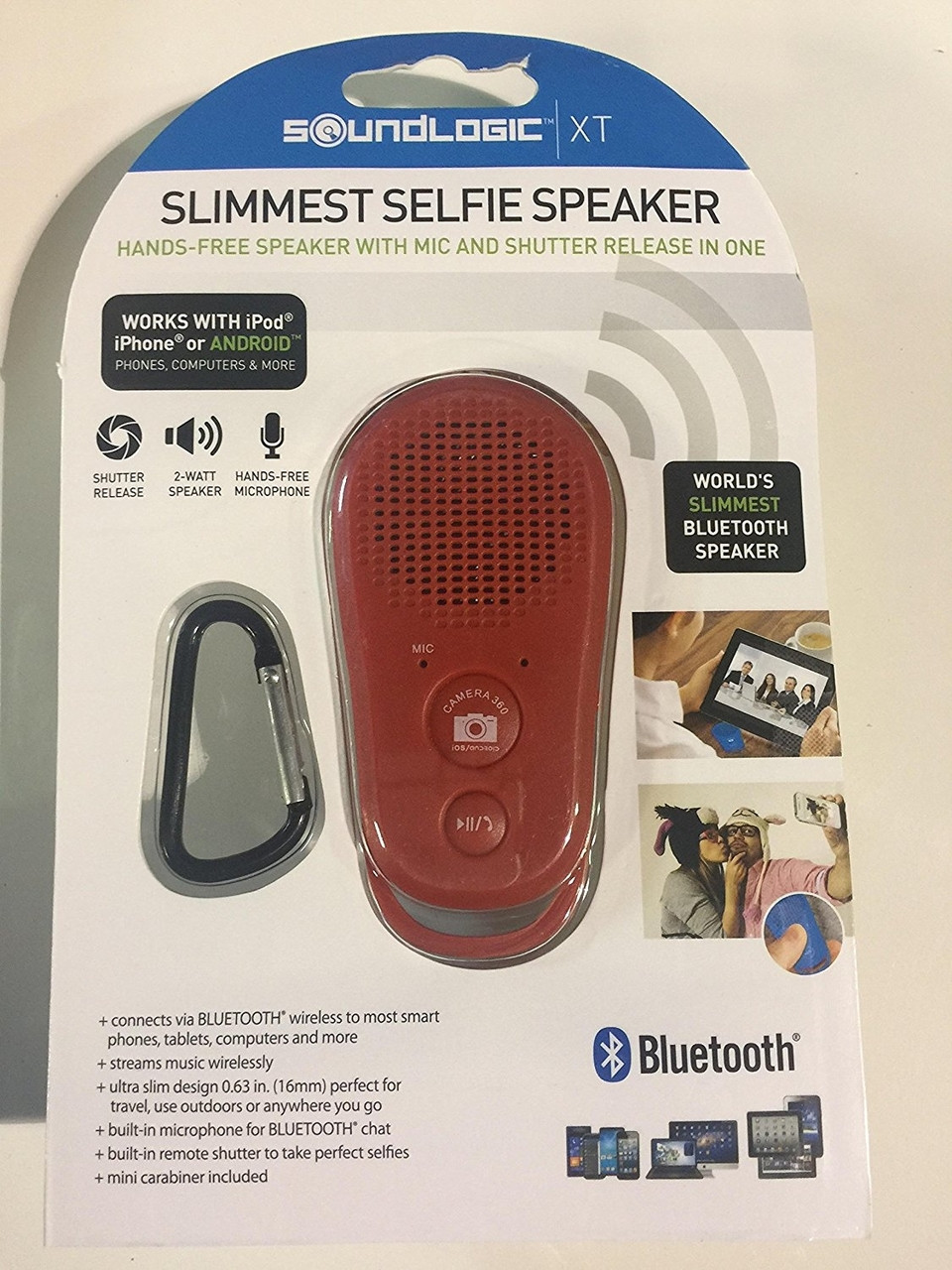 SoundLogic XT Bluetooth Slimmest Selfie Hands Free Speaker w/ Mic and ...