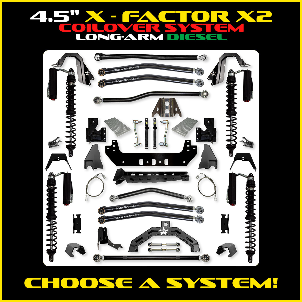 Rock Krawler 4.5" X-Factor X2 COILOVER Long-Arm Suspension System for ...