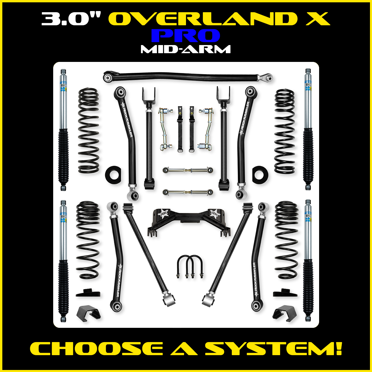 Rock Krawler 3.0" Overland X PRO Mid-Arm Suspension System for Jeep ...