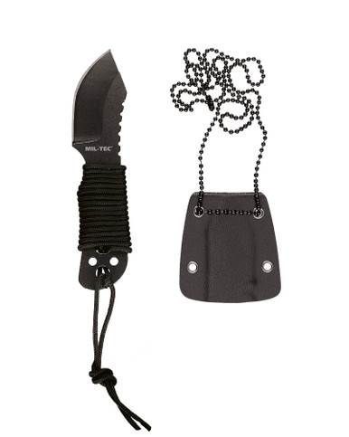 MIL-TEC® BLACK 4" PARACORD NECK KNIFE W-CHAIN