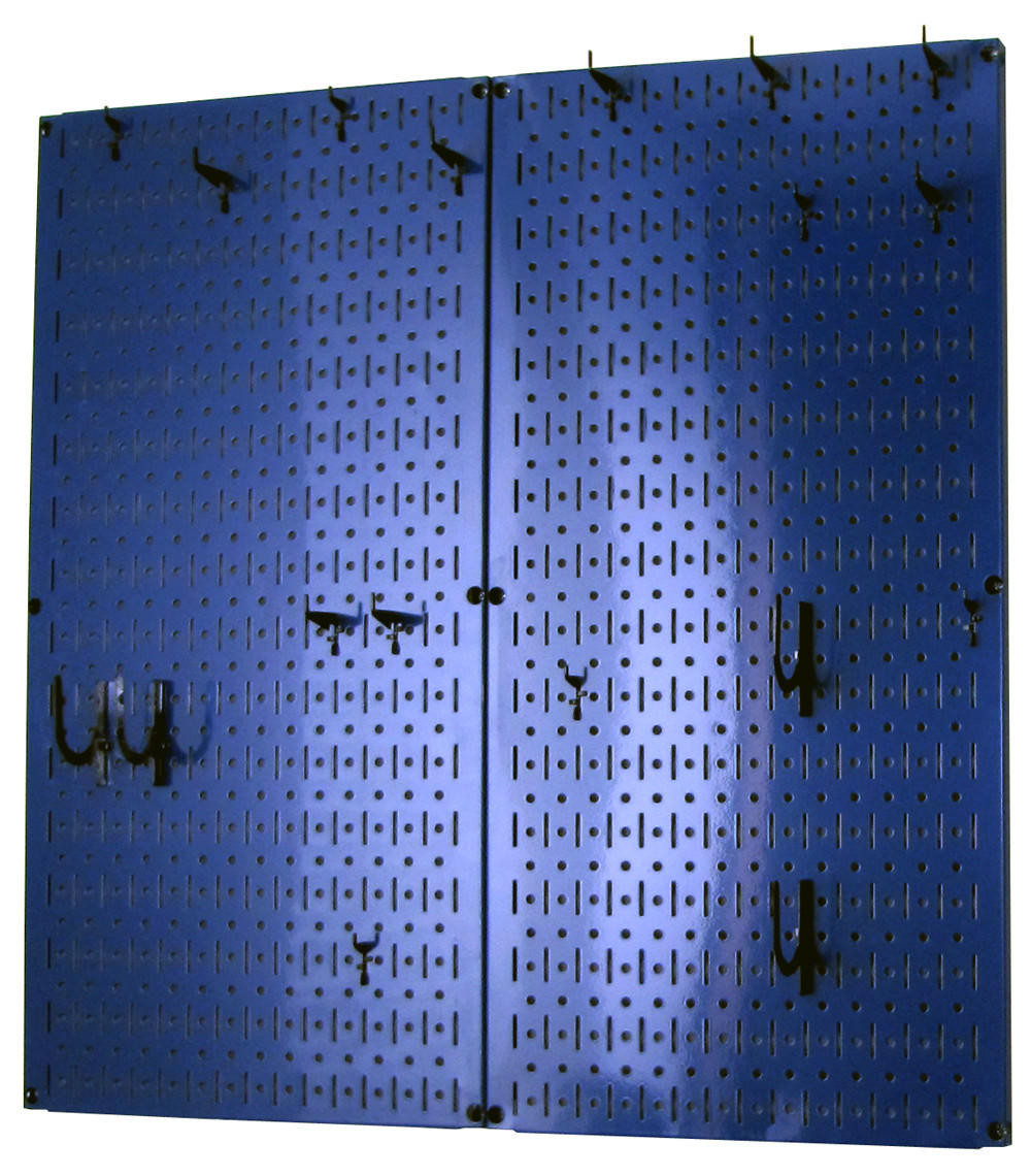Blue Kitchen Pegboard Organizer - Eclectic Hanging Pot Rack