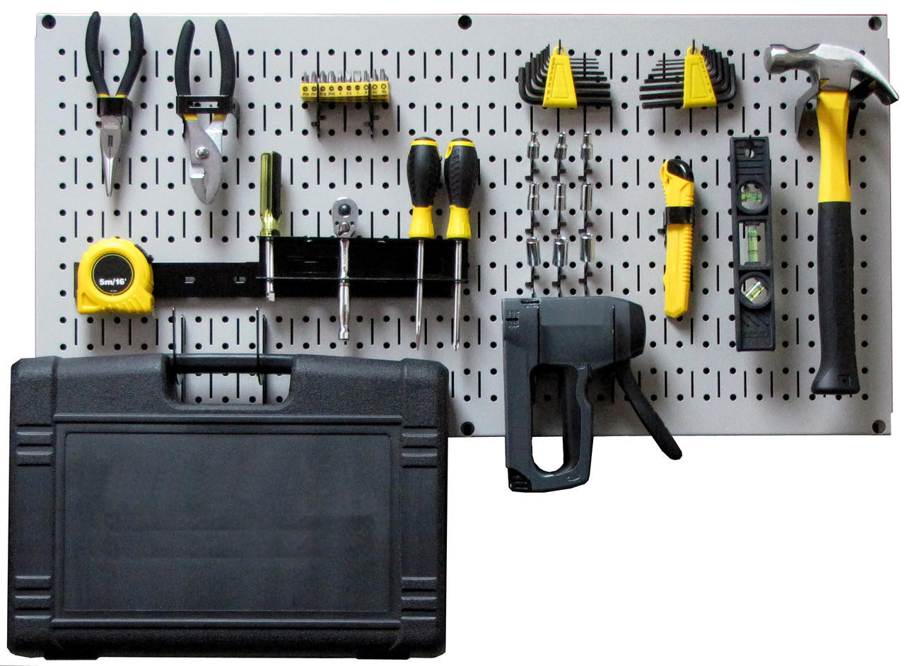 Grey Metal Pegboard - Horizontal - Gray Steel