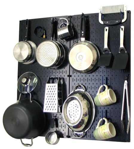 Black Kitchen Pegboard Organizer - Metal Hanging Pot Rack