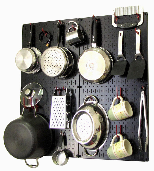 Black Kitchen Pegboard Organizer - Metal Hanging Pot Rack