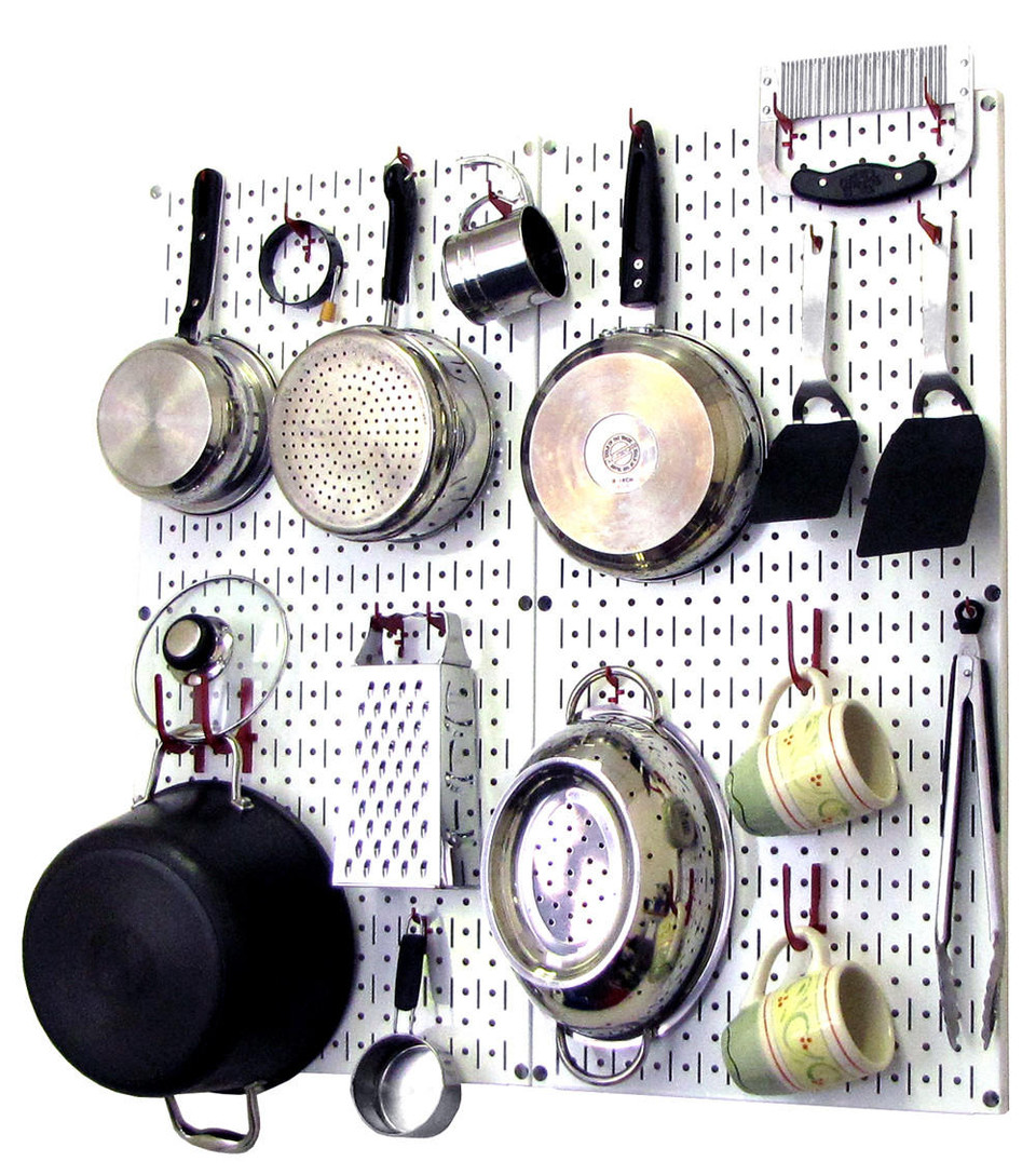 White Kitchen Pegboard Organizer - Magnetic Hanging Pot Rack