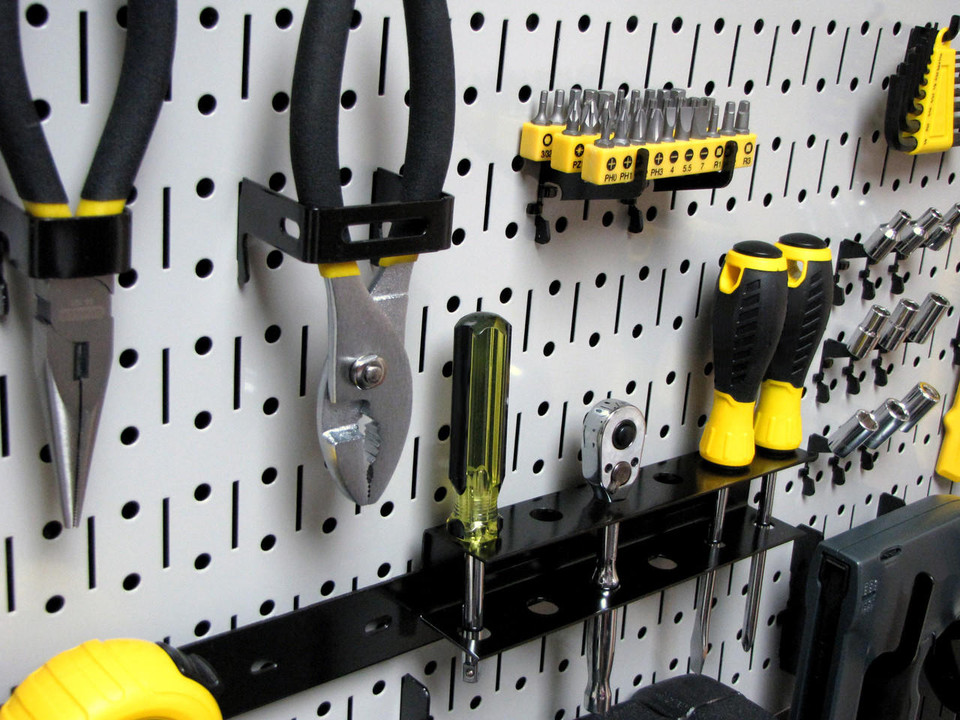 Grey Metal Pegboard - Horizontal - Gray Steel