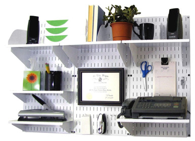 Wall Control Industrial Metal Pegboard Office Organizer Kit 32 in. x 48 in. White and Black 15 IOFC 300 WB White Black