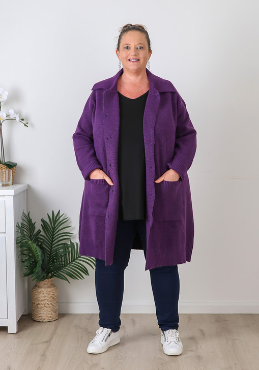 Plus Size Purple Cosy Knit Cardigan | 18 to 32 Curvaceous