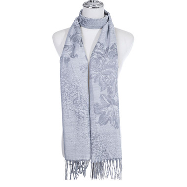 Grey Pashmina Scarf With Large Floral Detail | Curvaceous